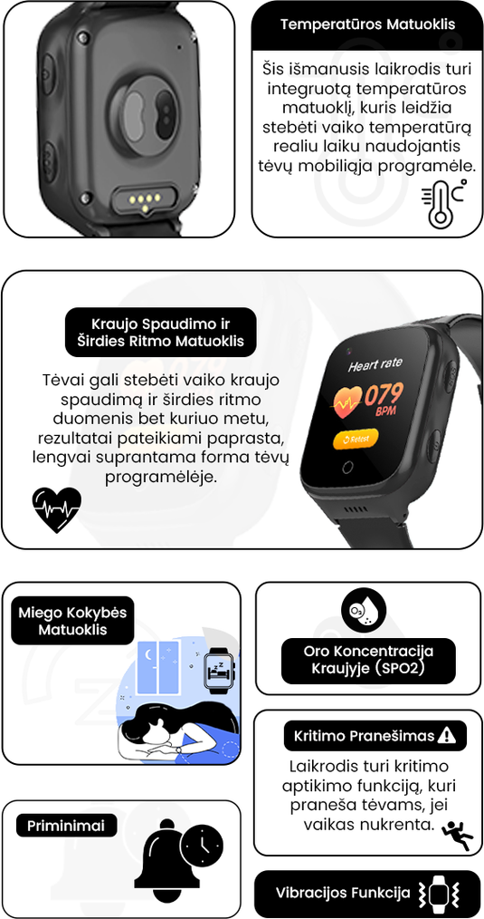 KartuSaugu™ Smart Išmanusis Laikrodis Vaikams su Vietos Sekimu, Kamera